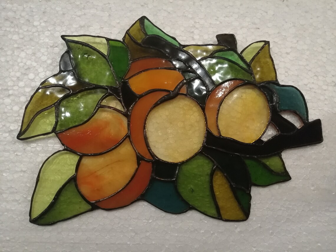 Apricot Peach Fruit Stained Glass Window Hanging Kitchen Home Decor ...