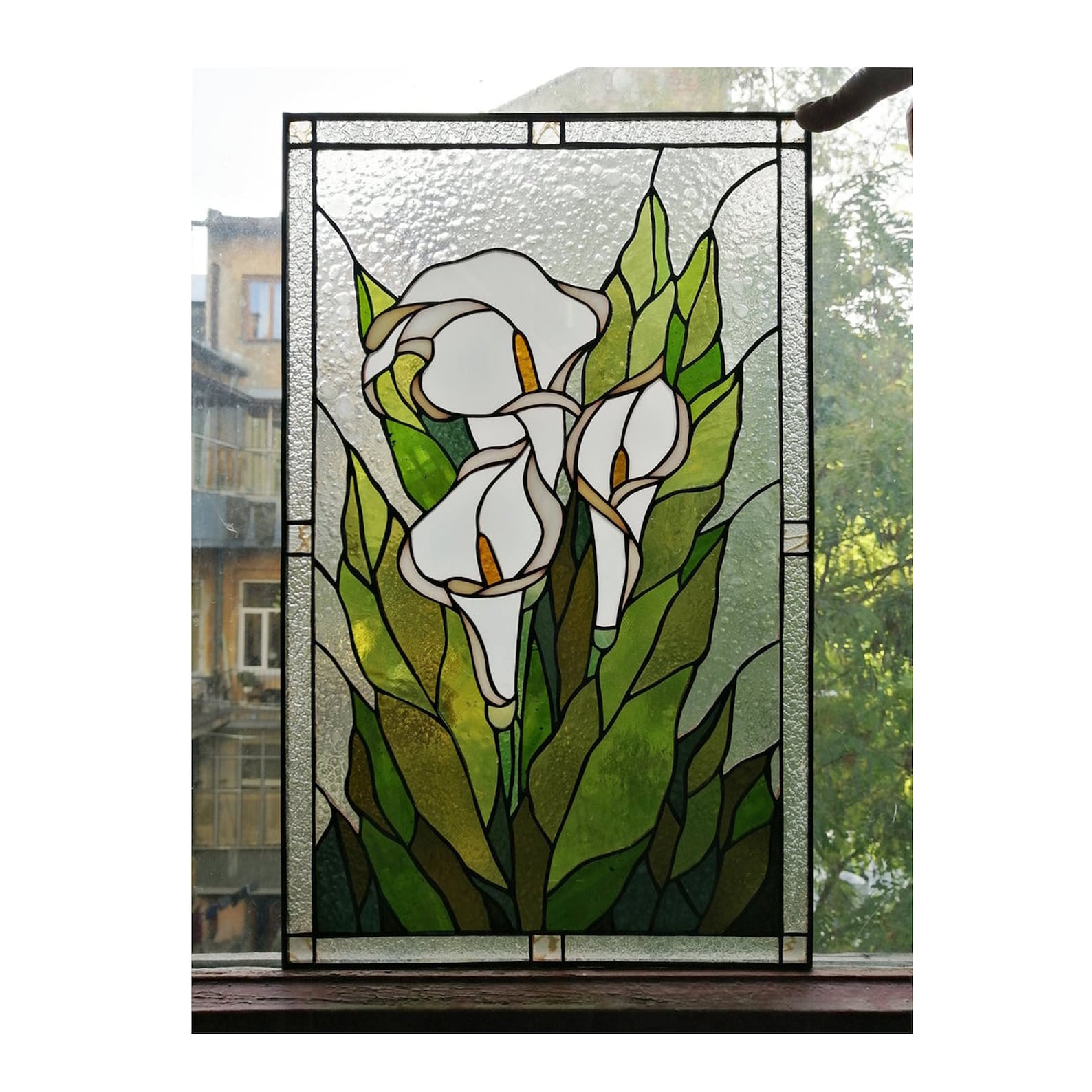 White Calla Lily Flower Stained Glass Panel Suncatcher - Etsy