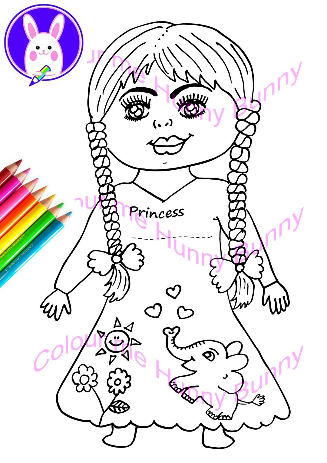 Princess Character,plat, Printable Coloring Page, PDF, Coloring ...