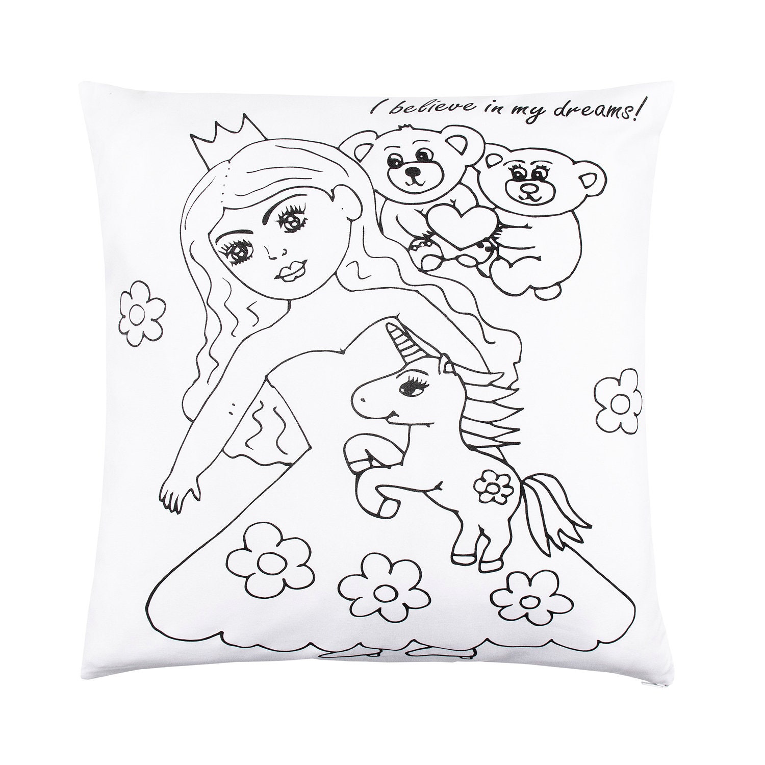 2 Sided Coloring Pillow . Coloring Cushion . Princess and Teddy Bears ...