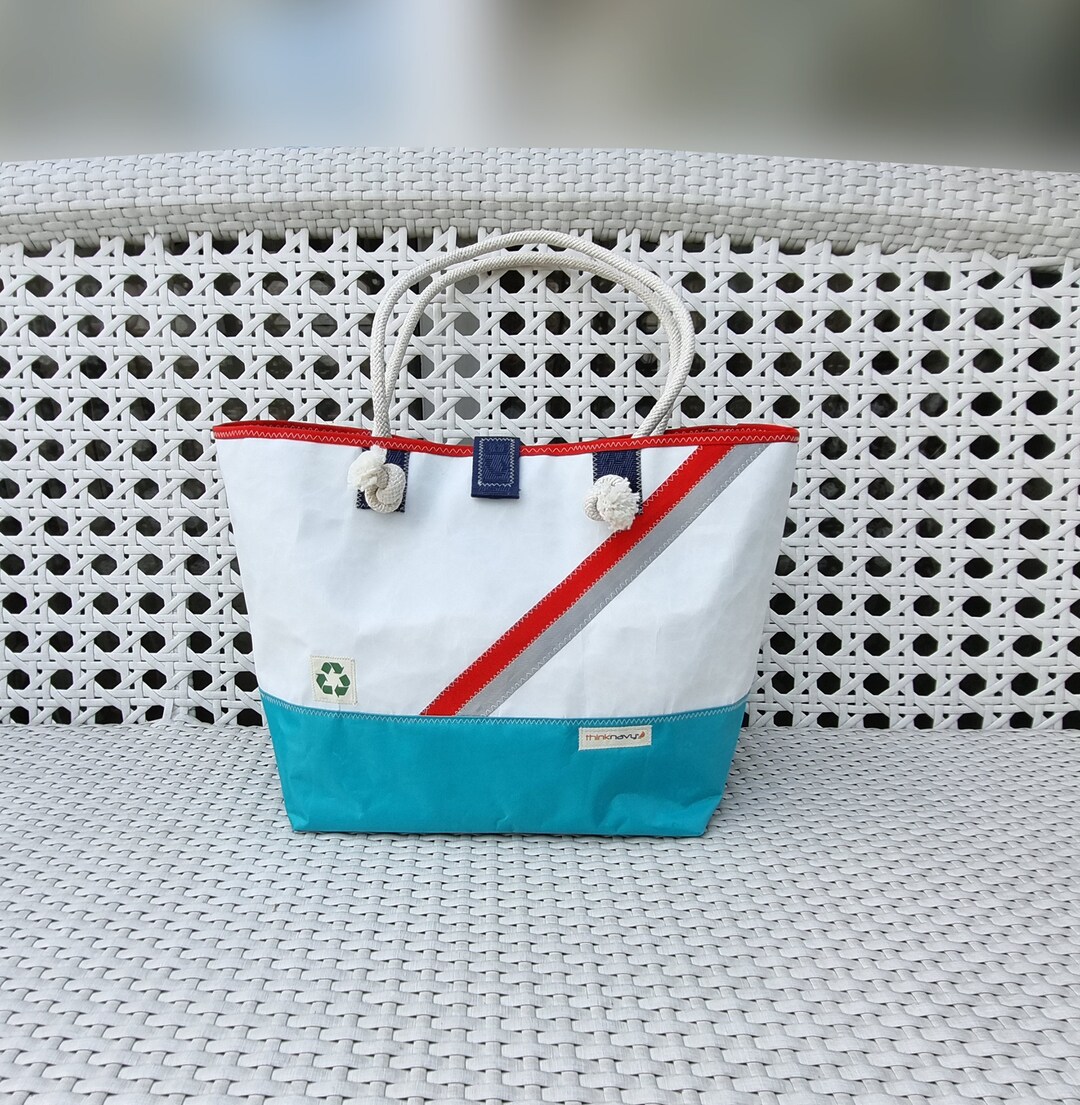 White Blue Red Sailcloth Tote Bag Splashproof Beach Bag - Etsy