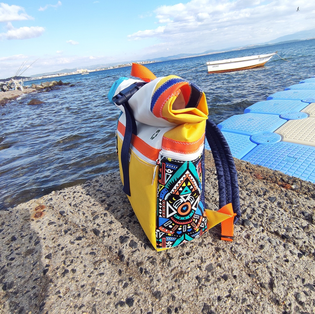 Sailcloth Waterresistant Backpack Unisex White Blue Yellow - Etsy