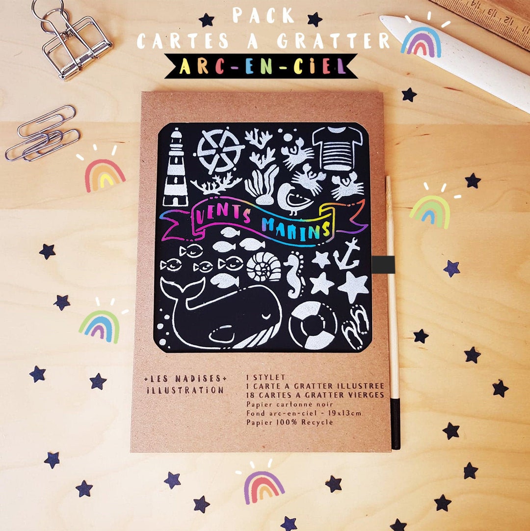 Rainbow SCRATCH CARDS Pack, Sea Winds, 1 Bamboo Stylus, 1 Illustrated ...