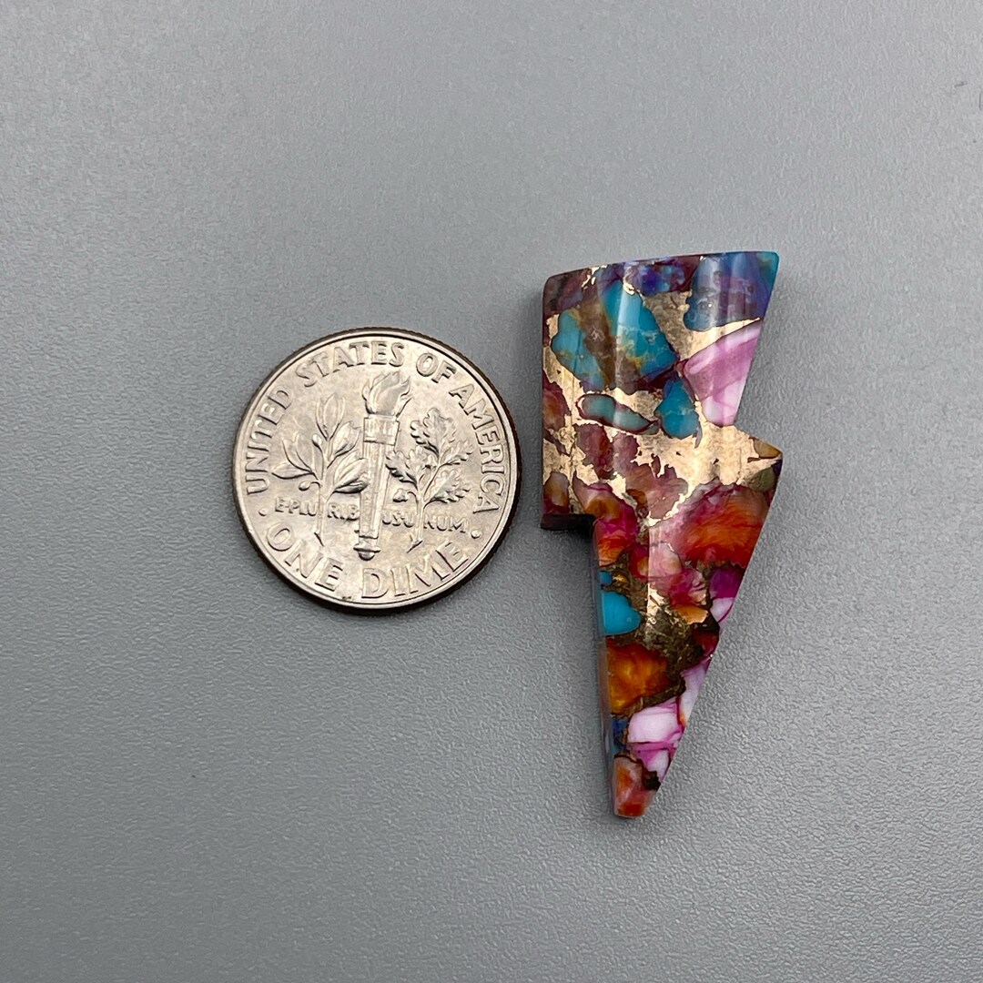 Spiny Oyster/kingman Turquoise Lightning Bolt Cabochon - Etsy