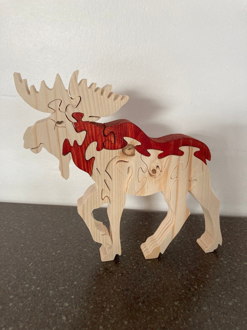 Handmade Wooden Moose Puzzle: Natural Wood Toy & Home Decor - Etsy