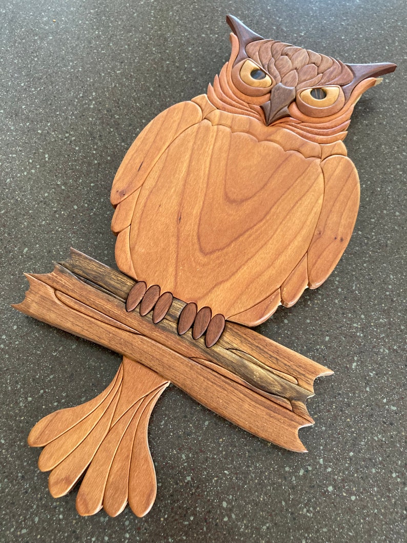 Wood Intarsia-owl,3d Wall Art, Intarsia Wood Art, Home Decor, Wall ...