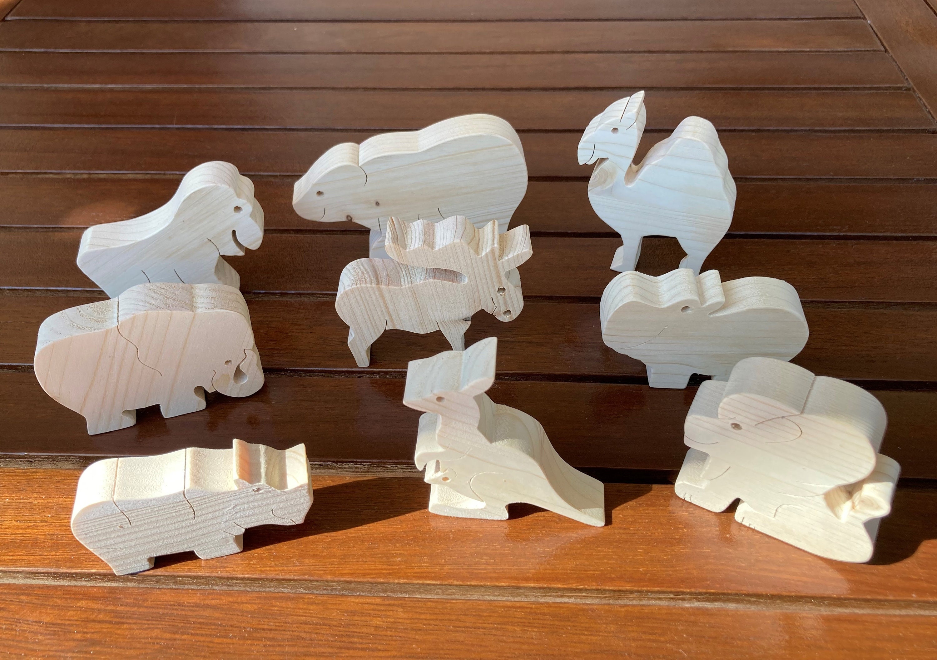 Handmade Wooden Wild Animal Toys, Set of 9 - Etsy
