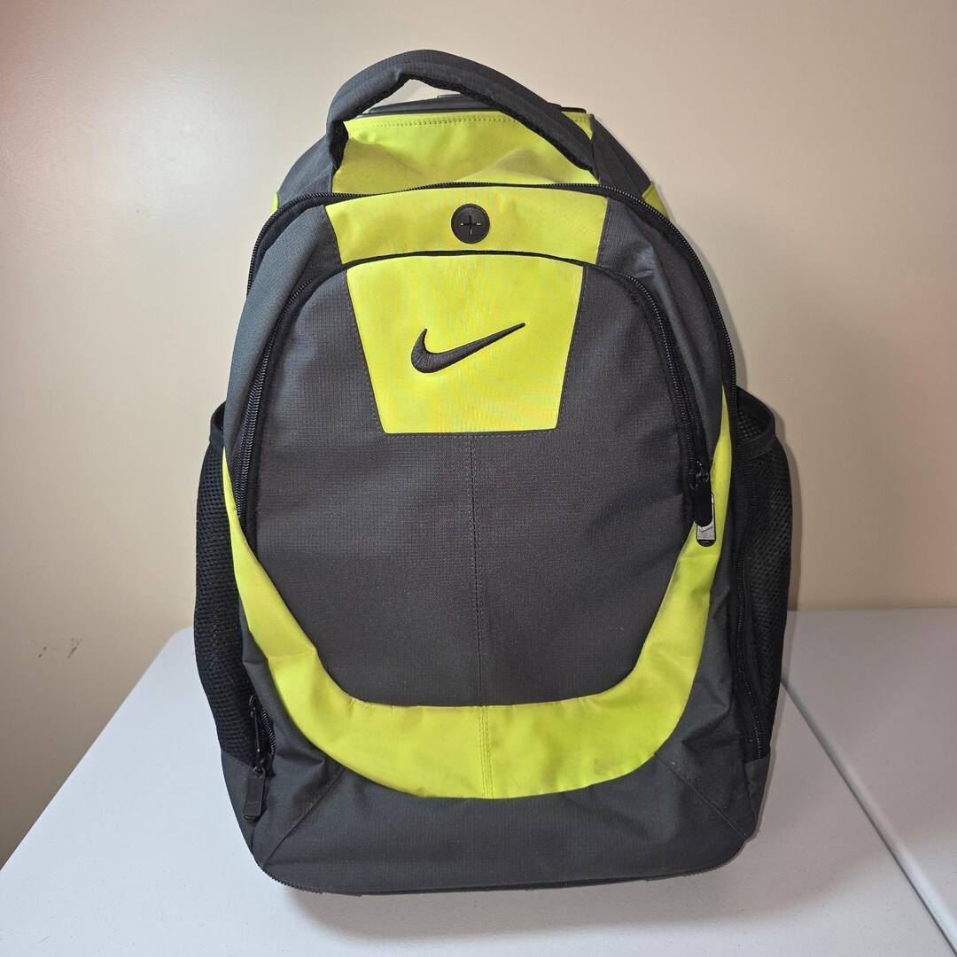 Y2K Nike Rolling Backpack Black Neon Yellow Swoosh Wheeled School ...