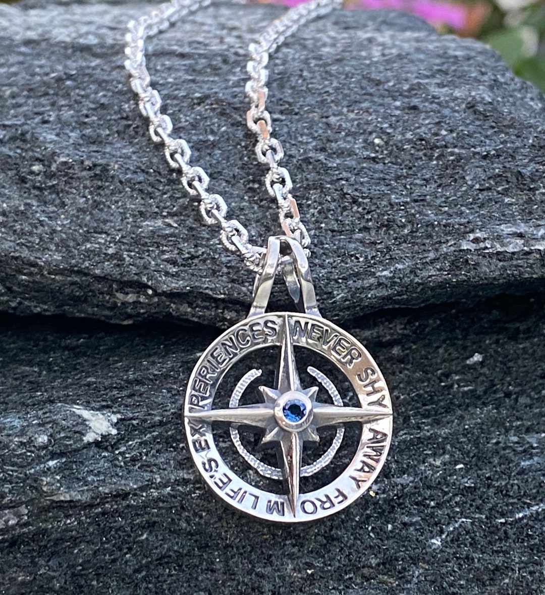 Men's 925 Silver for & Sapphire Compass Pendant With 925 Silver Chain ...