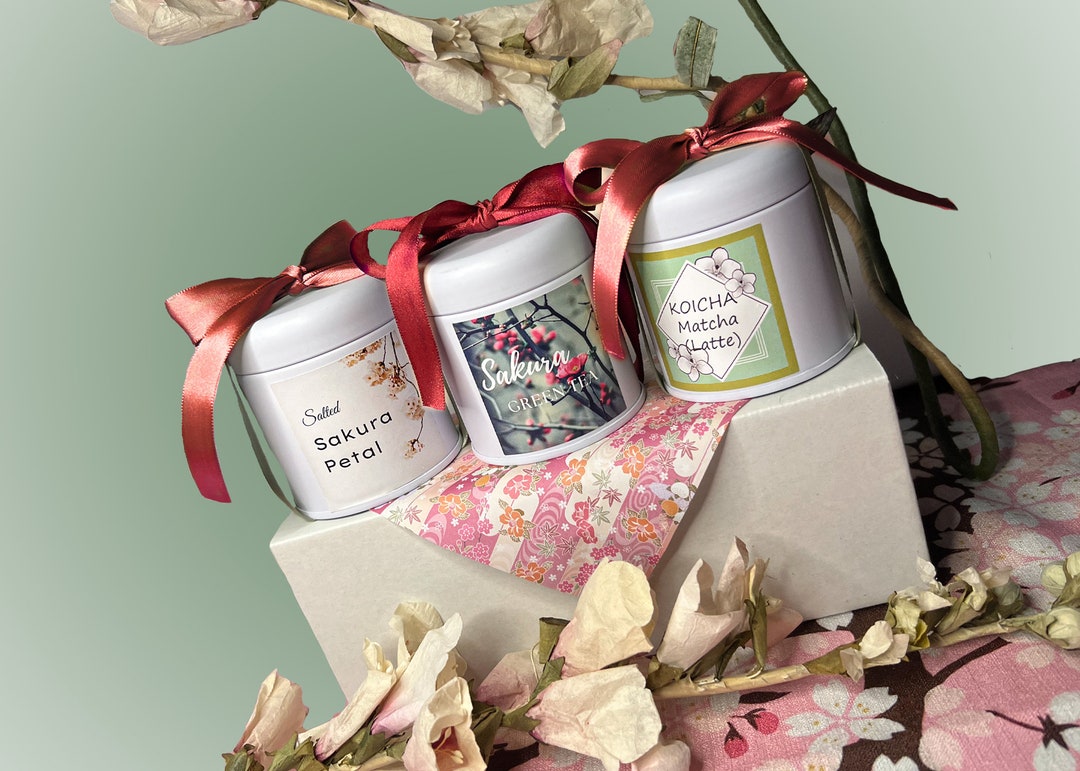 SPRING IN A BOX- Trio Gift Set L Sakura Green Tea L Salted Sakura Petal ...
