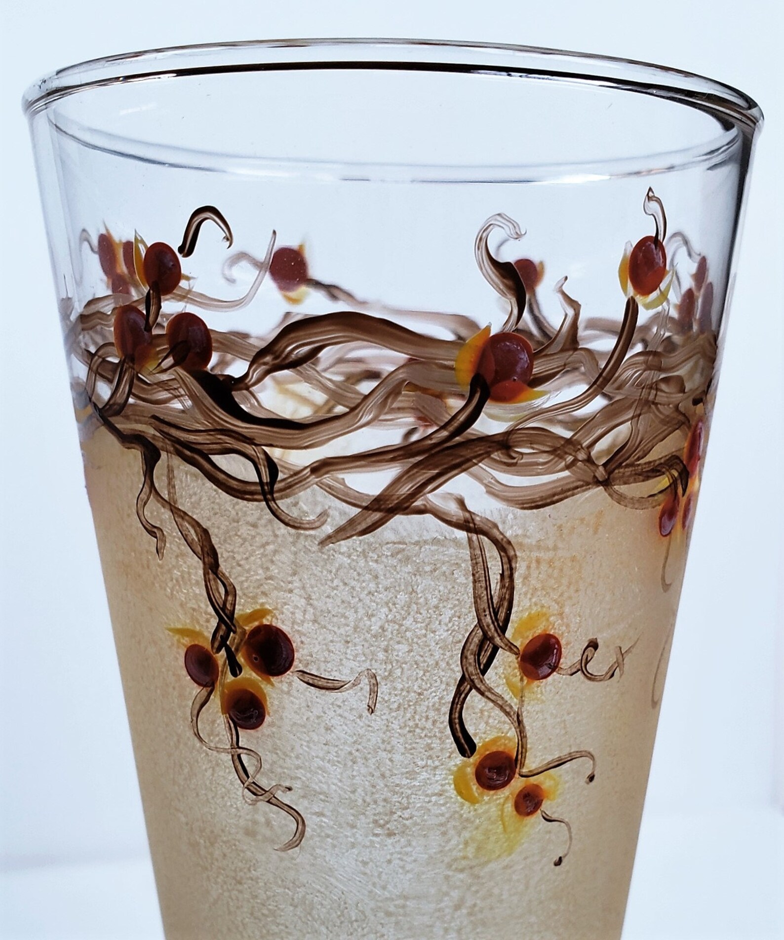 Hand Painted Beer Glass W/ Bittersweet Vines & Berries a Fun Gift for ...