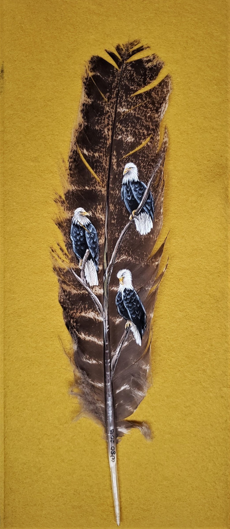 Hand Painted Feather With 3 Eagles Perched in Tree is a Perfect Gift ...