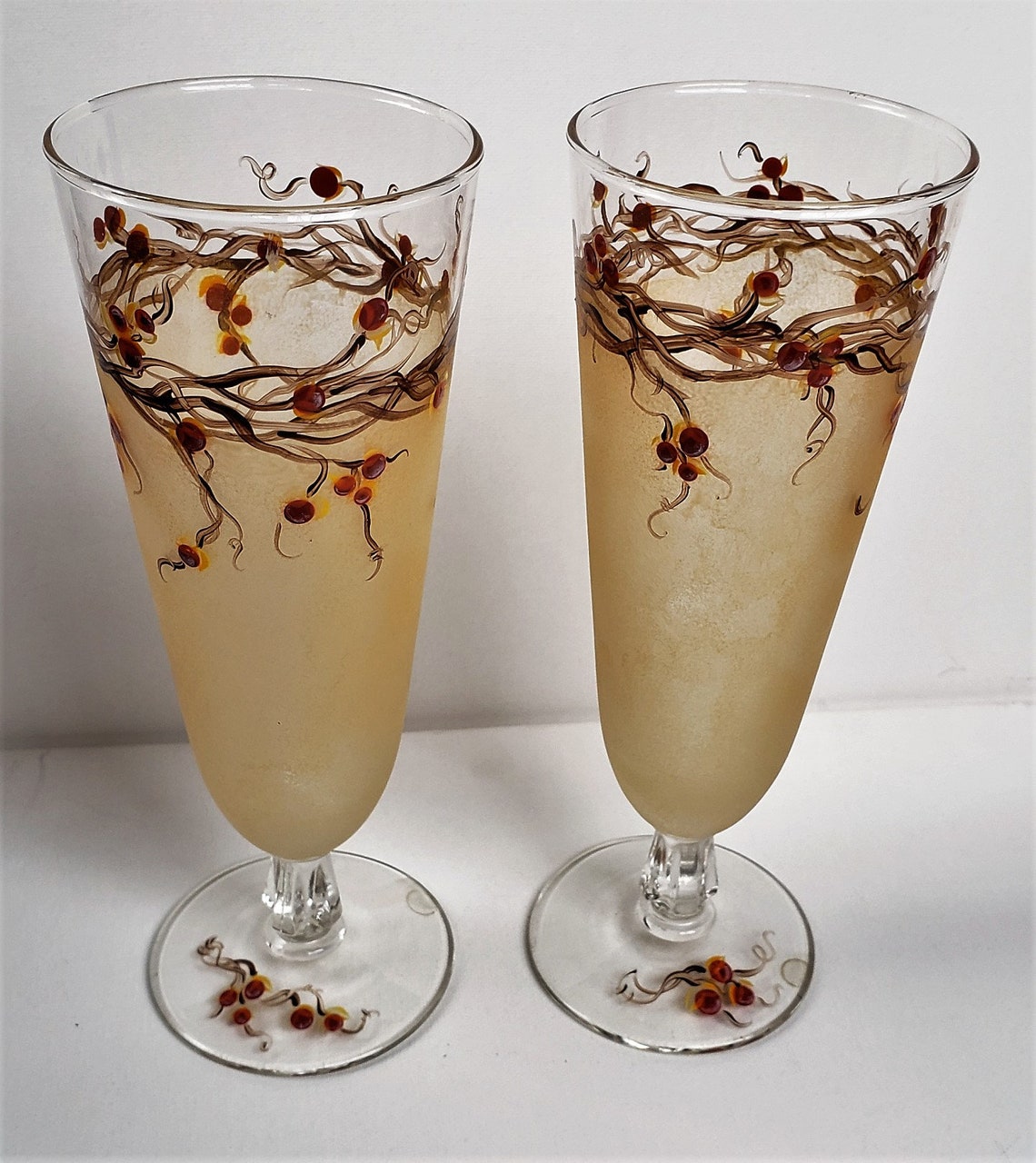 Hand Painted Beer Glass W/ Bittersweet Vines & Berries a Fun Gift for ...