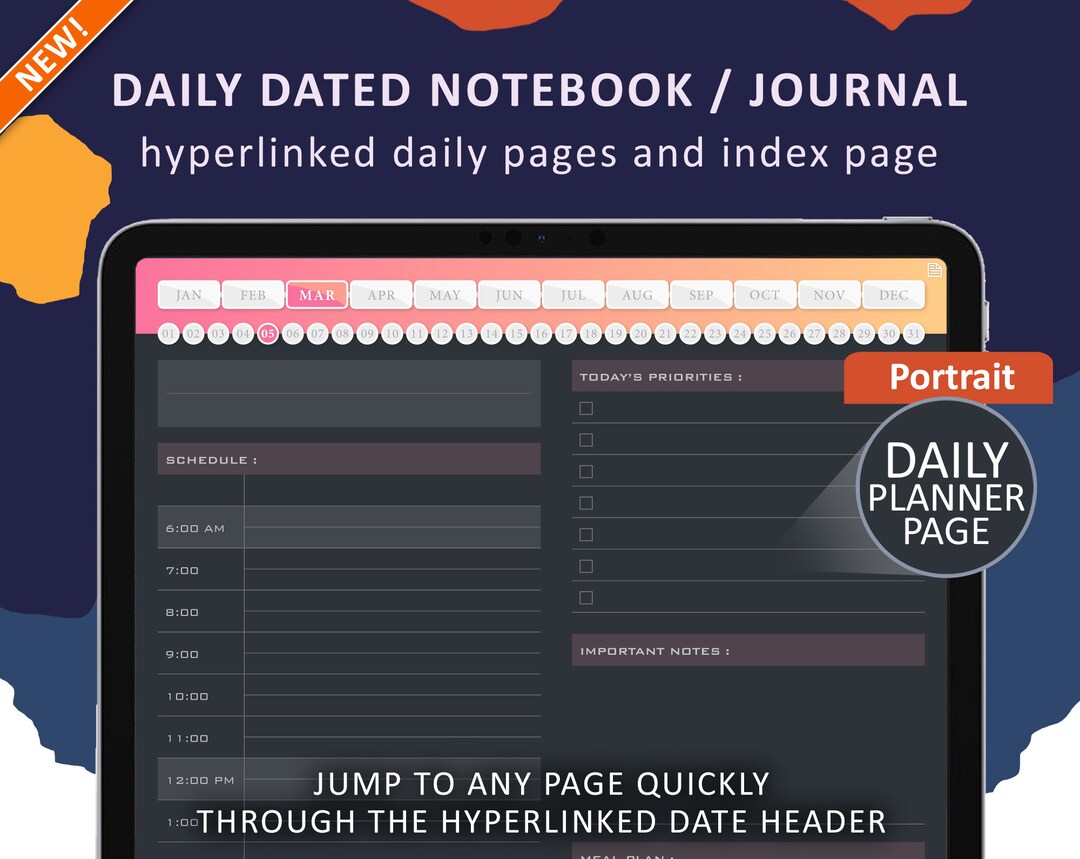 DAILY Digital Planner, Dark Theme Planner, iPad Planner, Daily Notebook ...