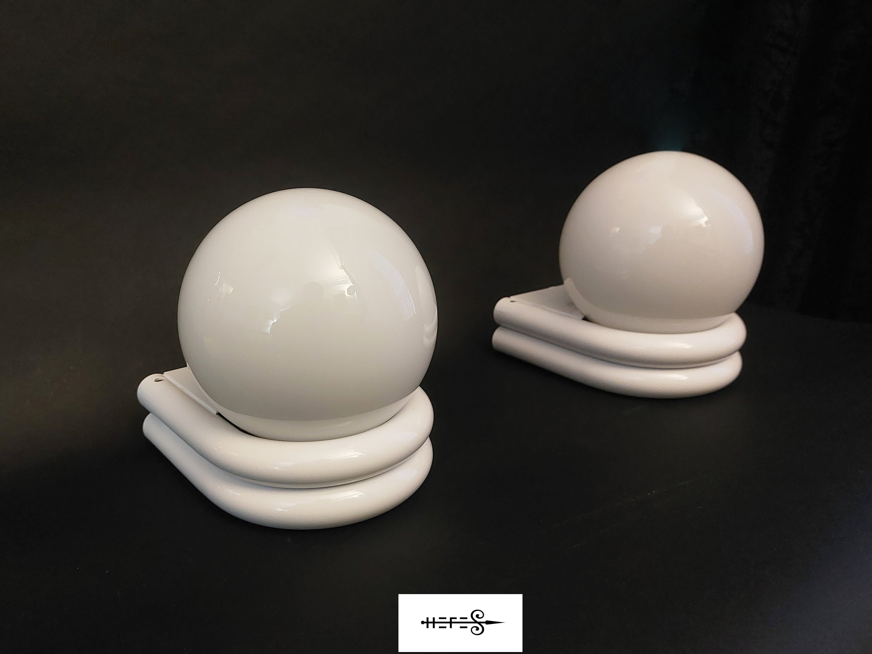French Decotec 1980's White Enameled Sconces With Milk Glass Globe ...