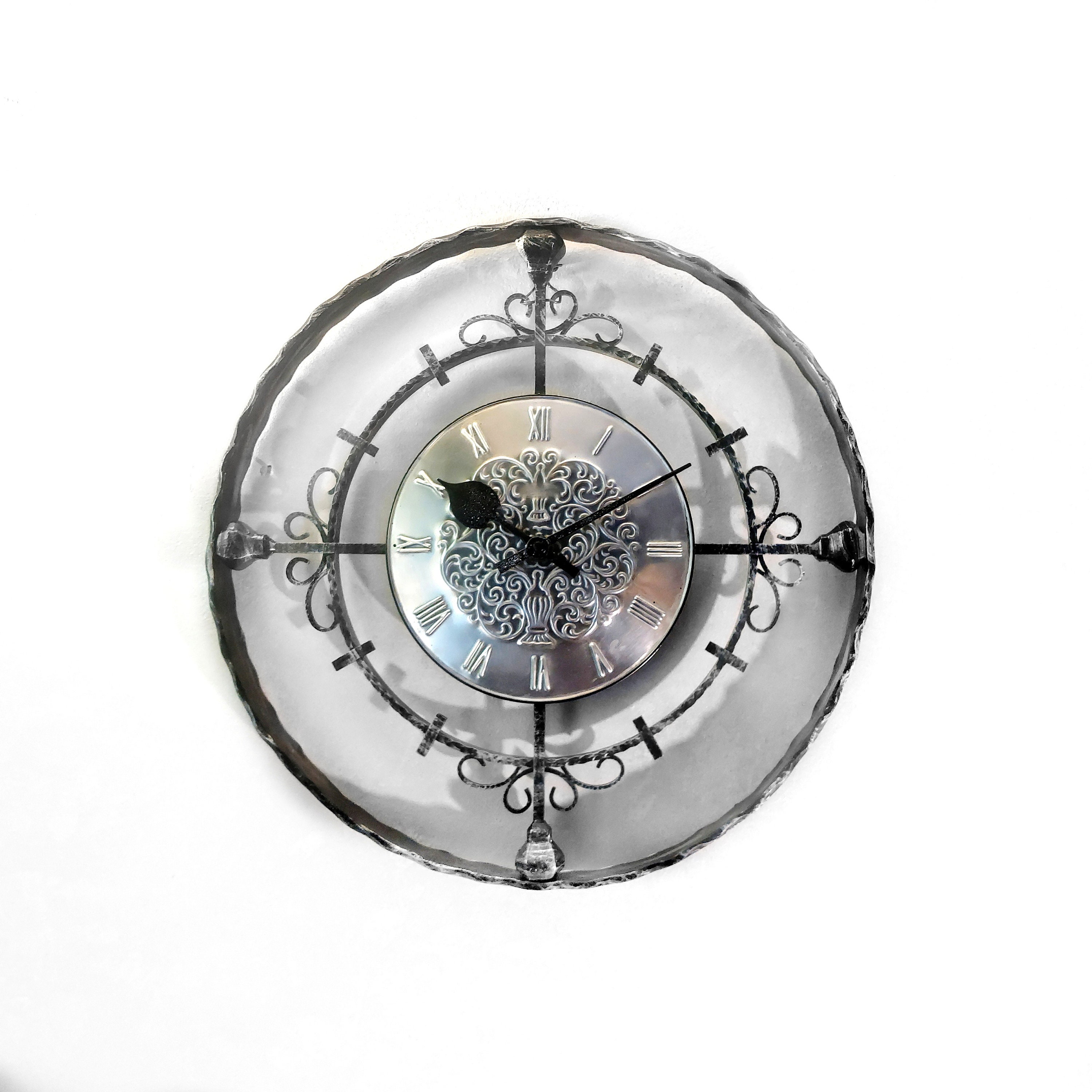 Emes Germany Wrought Iron Clock From 1970s Black and Silver With Emboss ...