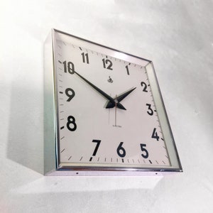 Osmes Electric Wall Clock Large Chrome Square Office Style Art Deco ...