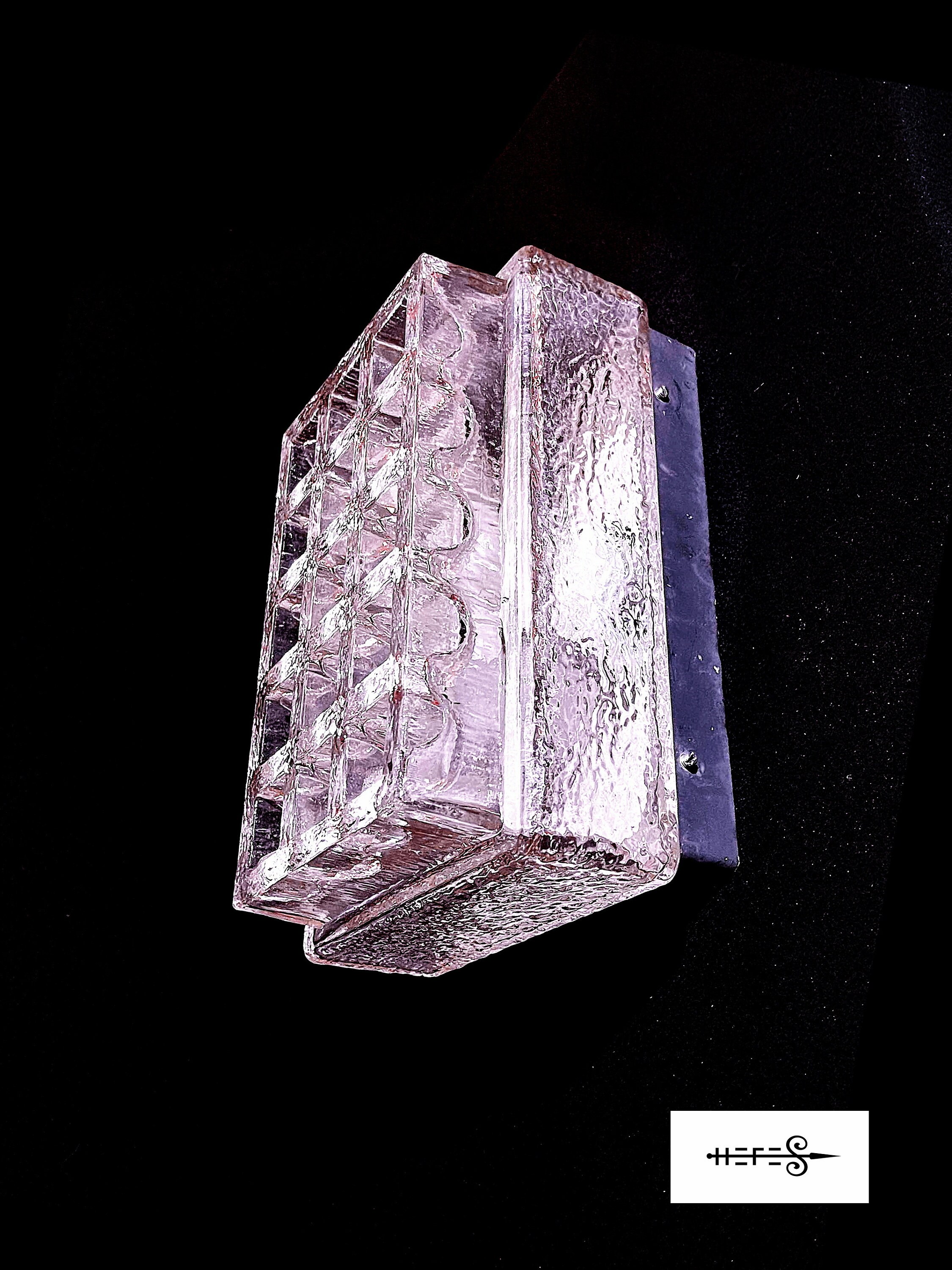 Limburg Glass Germany 1970s Vintage Rectangular Wall Lamp Embossed ...