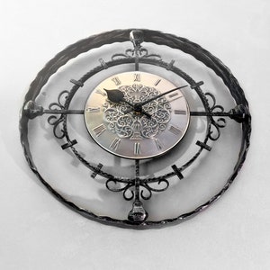 Emes Germany Wrought Iron Clock From 1970s Black and Silver With Emboss ...