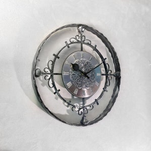 Emes Germany Wrought Iron Clock From 1970s Black and Silver With Emboss ...