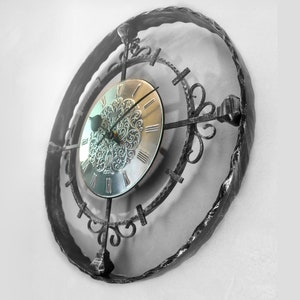 Emes Germany Wrought Iron Clock From 1970s Black and Silver With Emboss ...