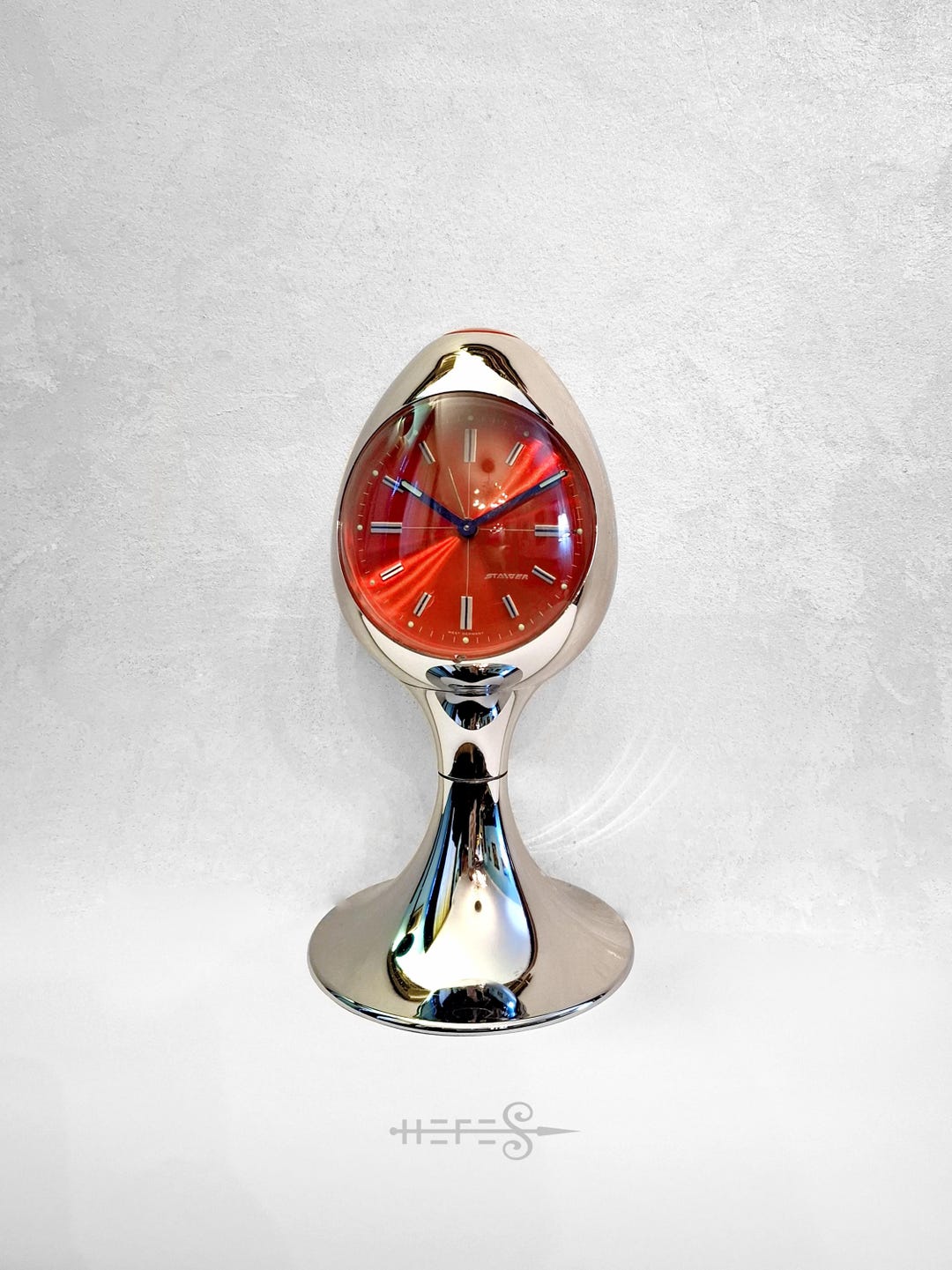 Staiger Germany Table Clock 1970s Space Age Chromed Mechanical Design ...