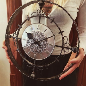 Emes Germany Wrought Iron Clock From 1970s Black and Silver With Emboss ...