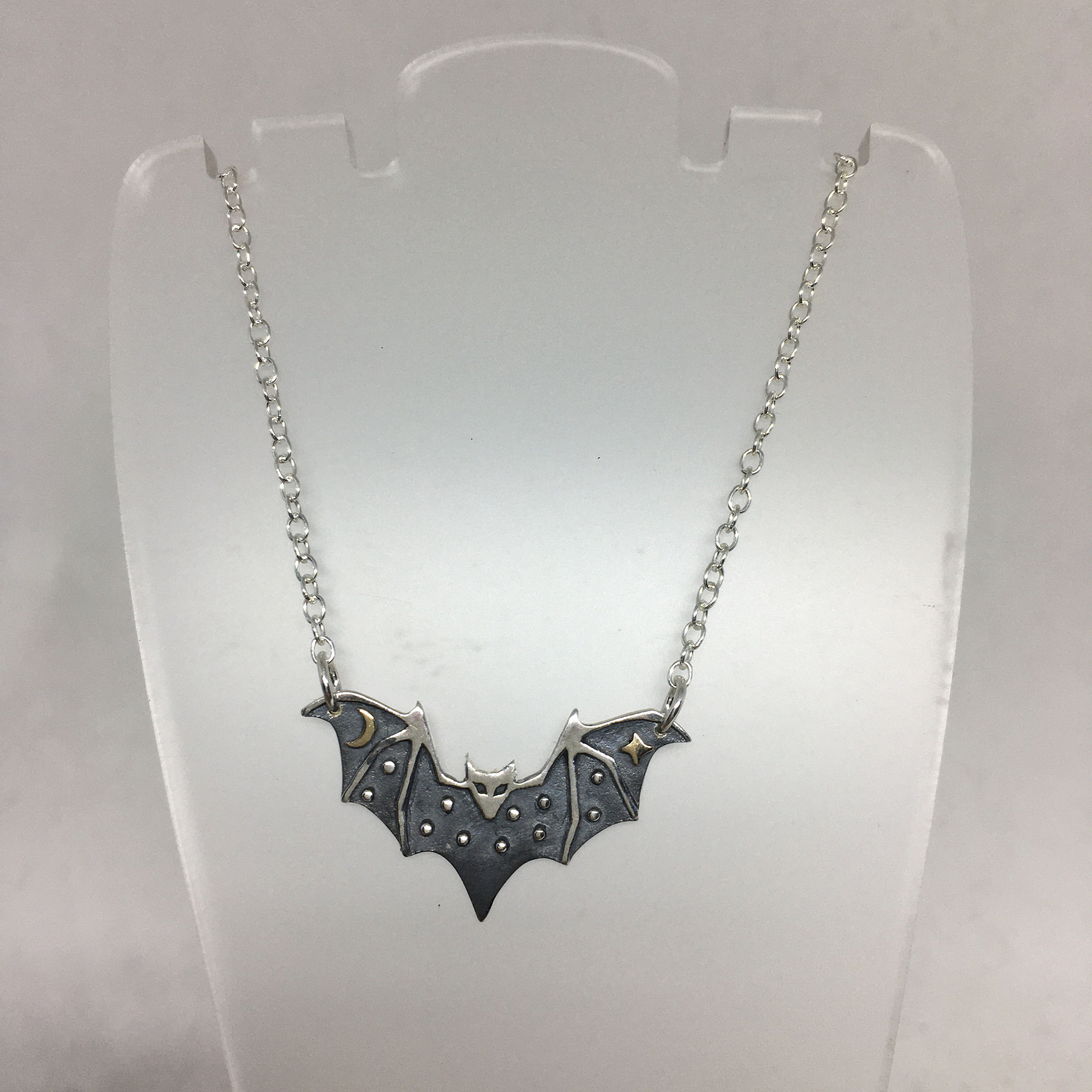 Bat Necklace Sterling Silver Mixed Metal Spooky Halloween | Etsy