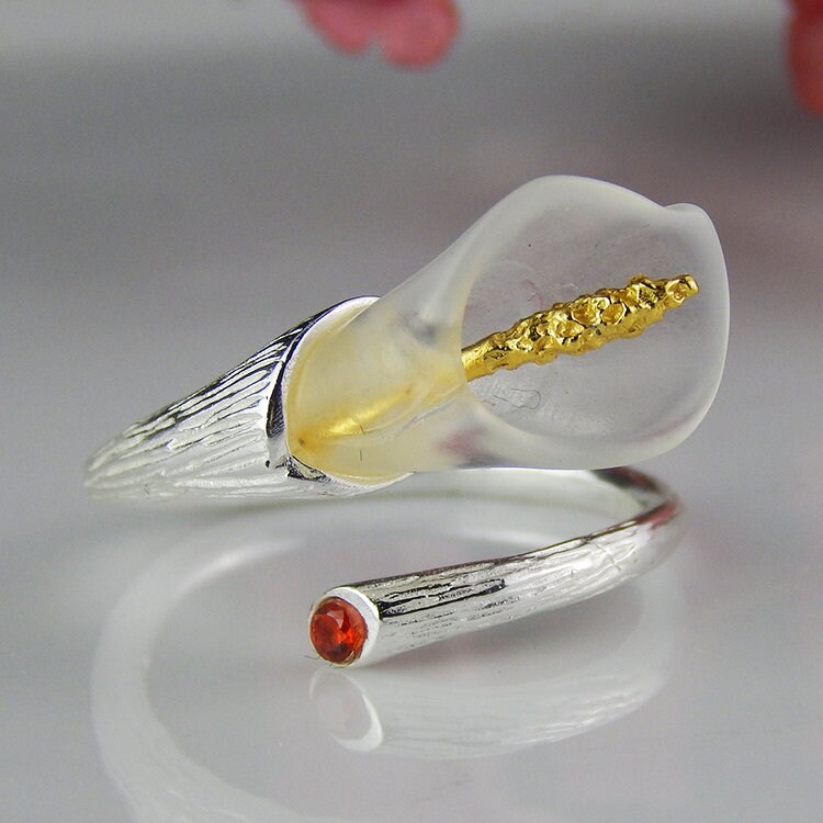 925 Sterling Silver Crystal Calla Lilly Flower Open Garnet | Etsy