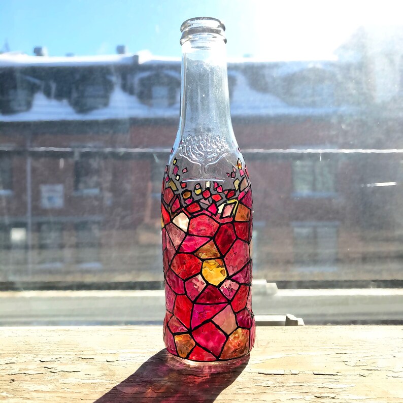 Handpainted Stained Glass Bottle | Etsy
