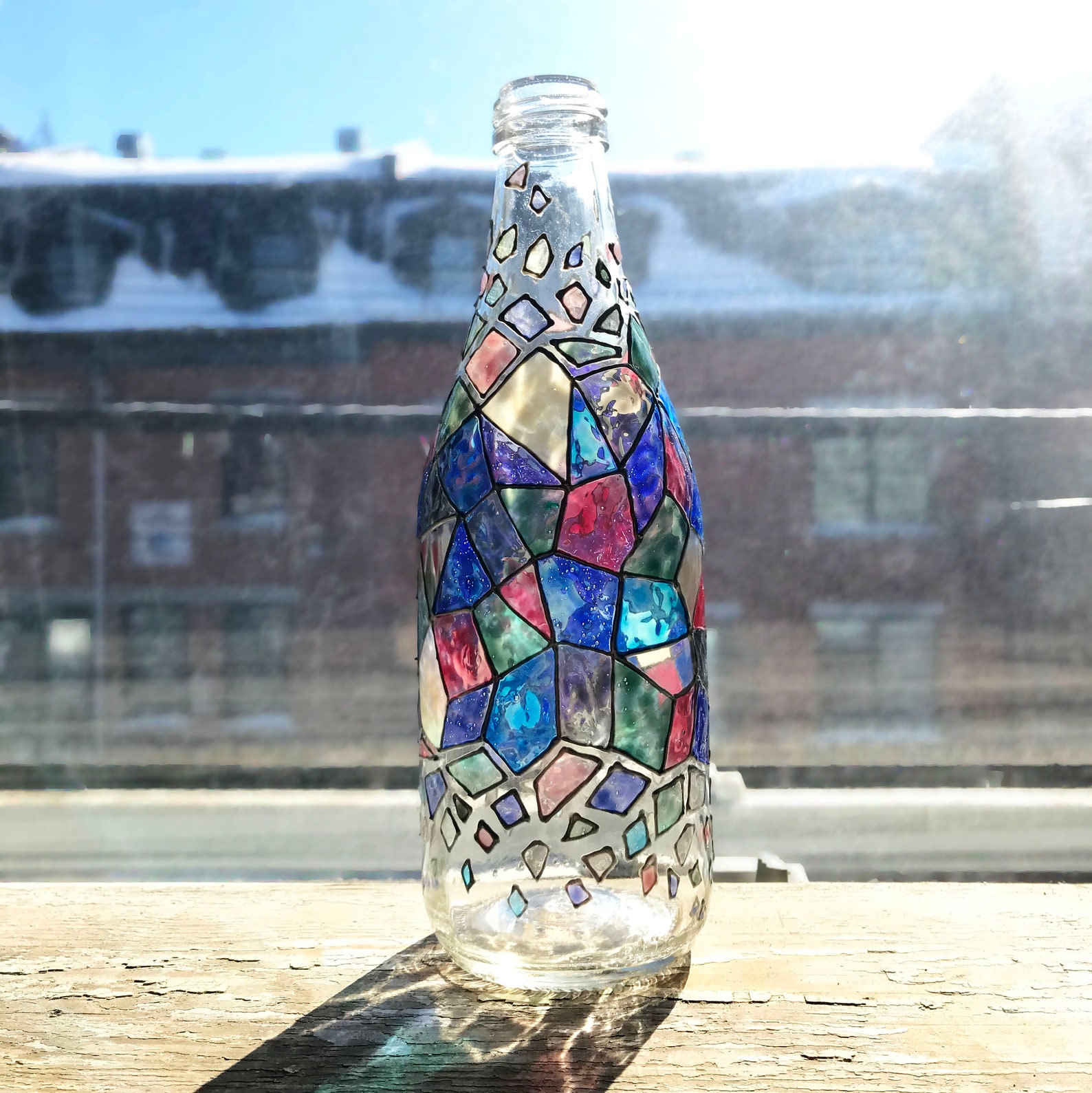 Handpainted Stained Glass Bottle | Etsy
