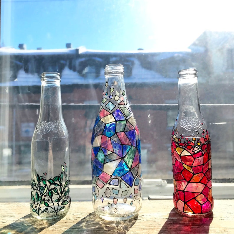 Handpainted Stained Glass Bottle | Etsy