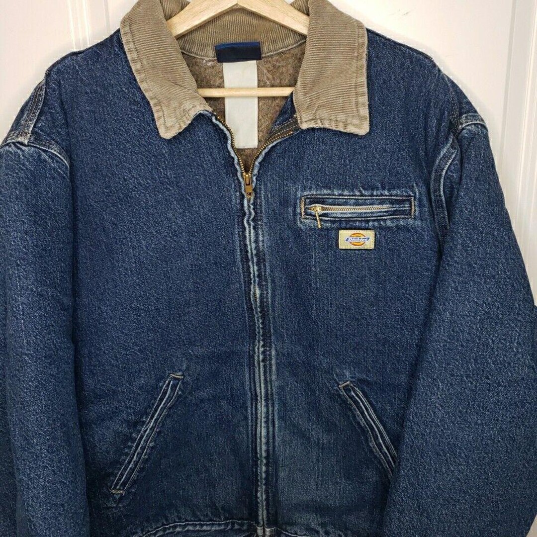 Vintage Dickies Blue Denim Detroit Jean Jacket Corduroy Collar Blanket ...