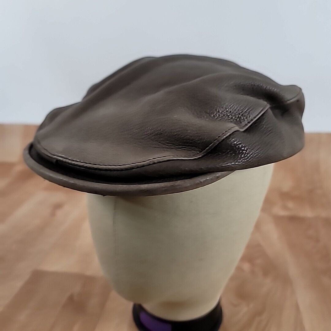 Vtg ORVIS Deerskin Flat NEWSBOY Snap Brim Cap Hat Brown Leather L ...