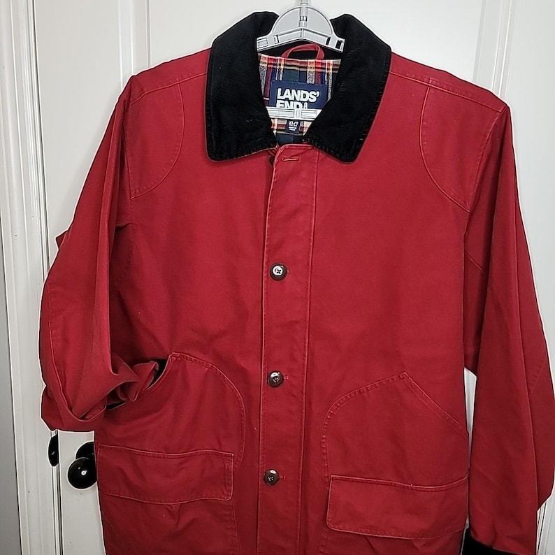 VTG Lands End Chore Jacket Field Barn Coat Corduroy Trim Lined Mens XL ...