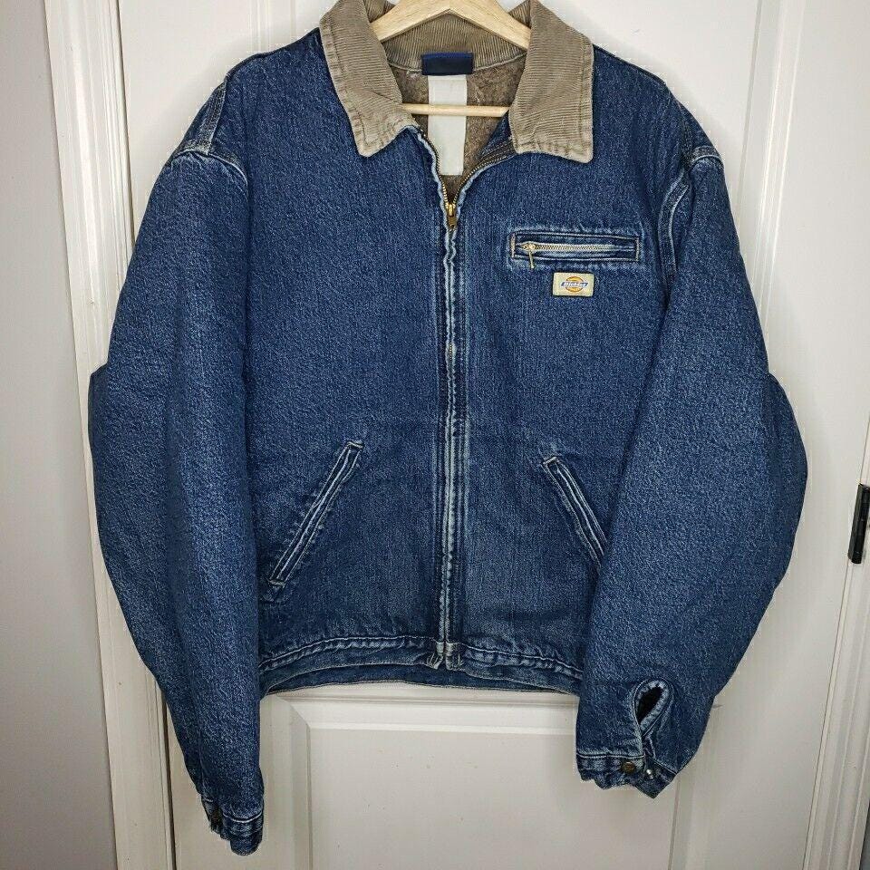 Vintage Dickies Blue Denim Detroit Jean Jacket Corduroy Collar Blanket ...
