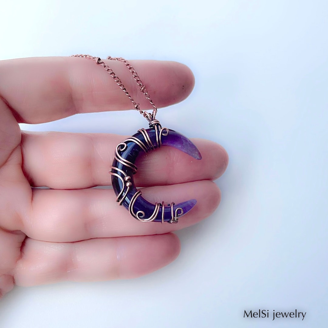 Beautiful Gemstone Moon Necklaces. Handmade Copper Jewelry. Wire ...