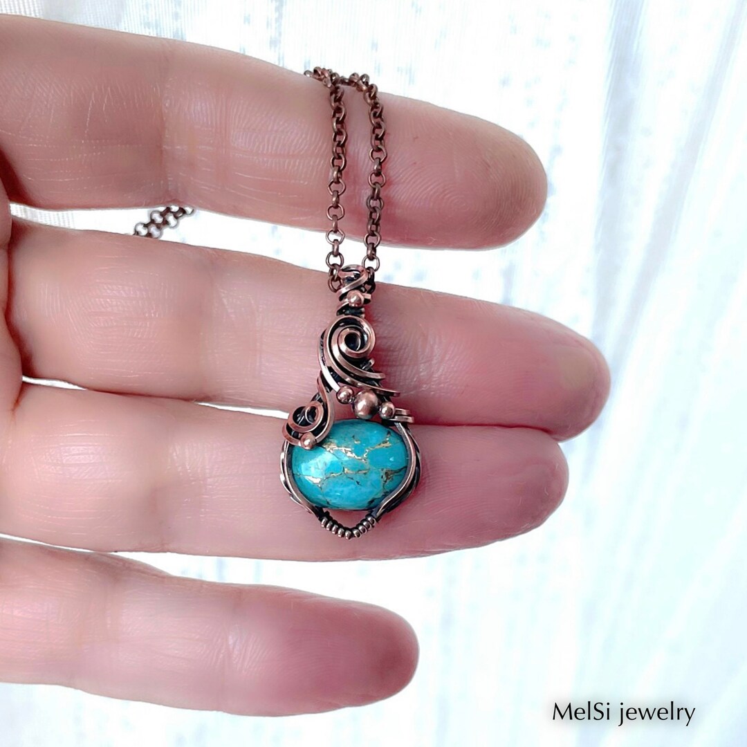 Beautiful Copper Turquoise Pendant. Handmade Copper Jewelry. Wire ...