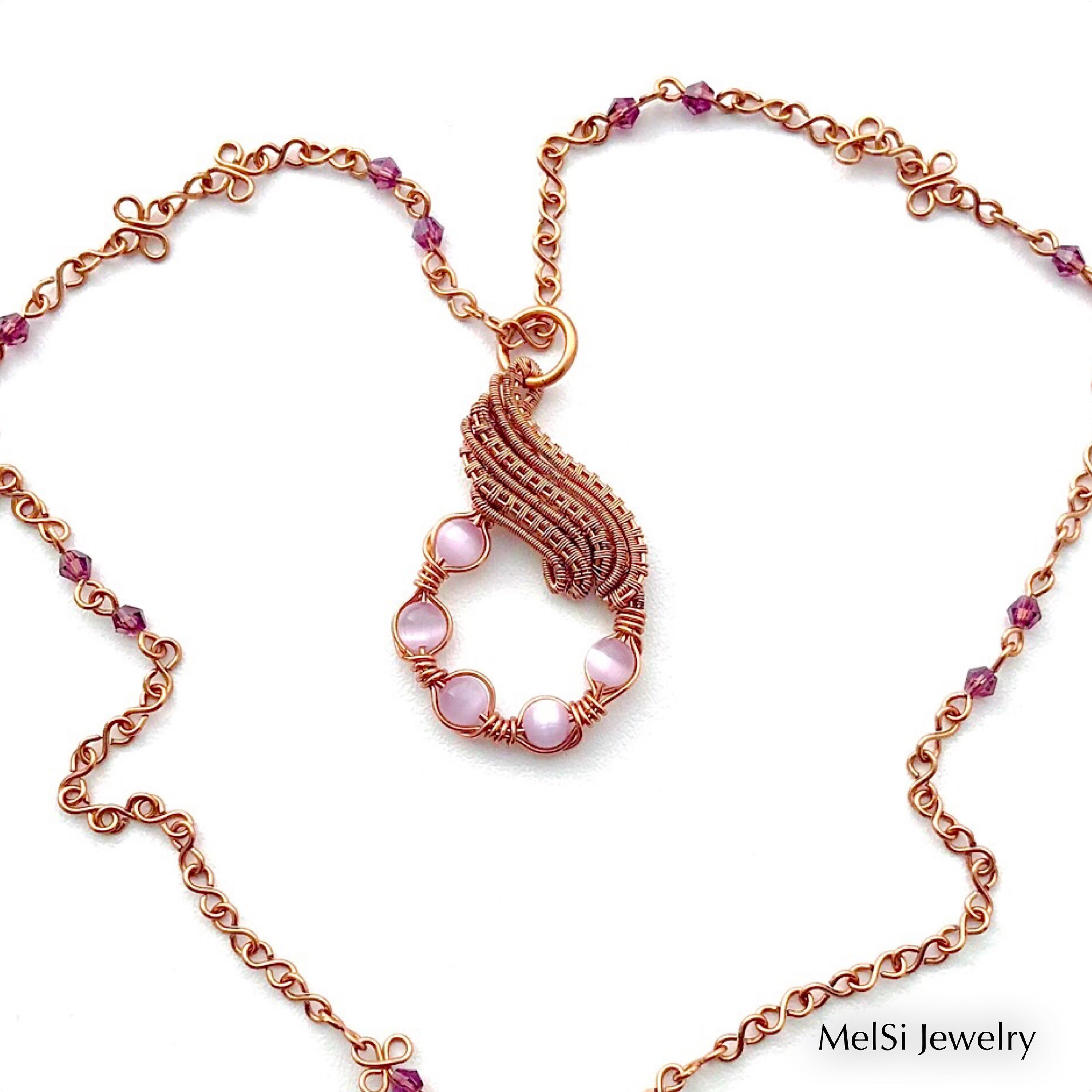 Cat's Eye Necklace Wrapped and Woven in Copper Wire. - Etsy