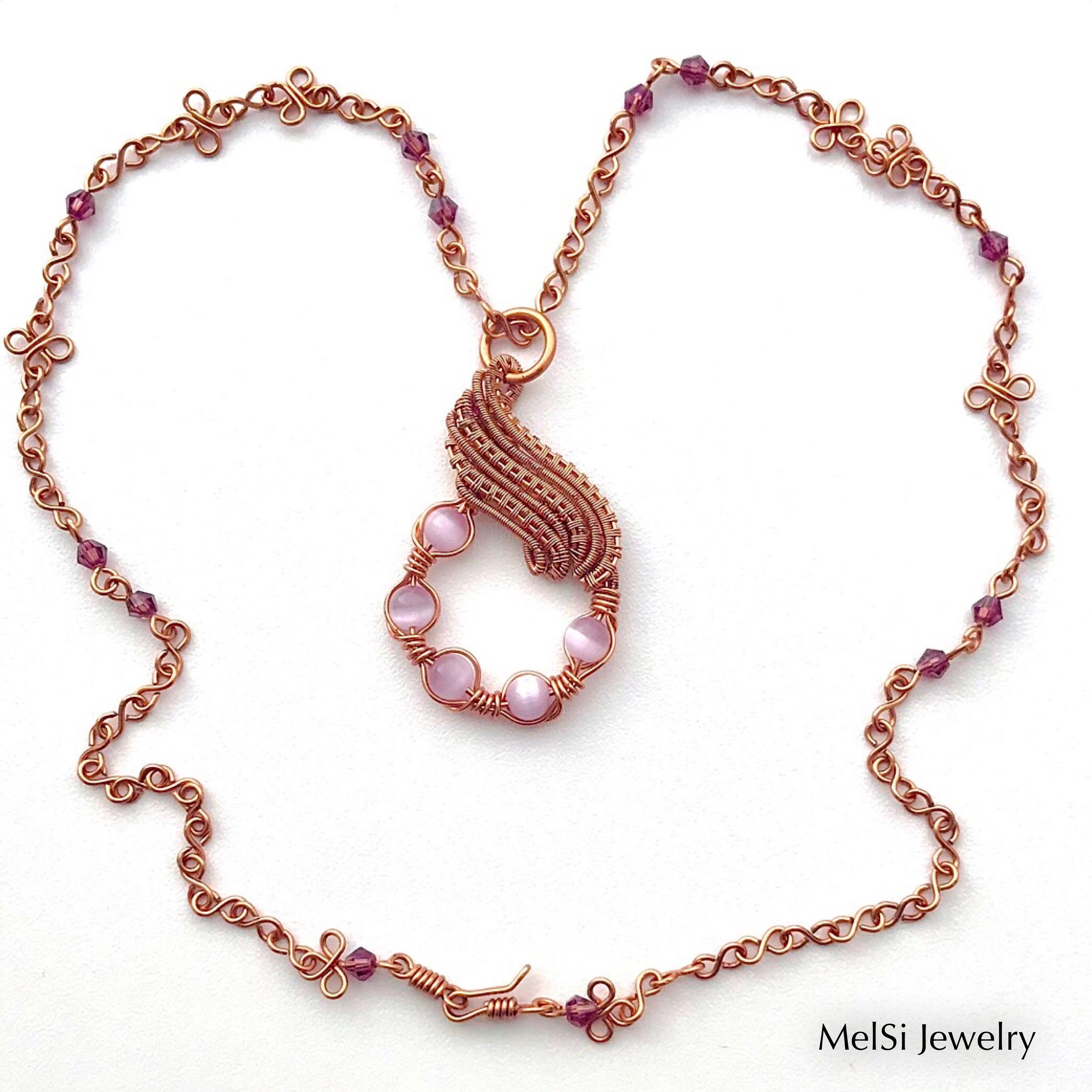 Cat's Eye Necklace Wrapped and Woven in Copper Wire. - Etsy