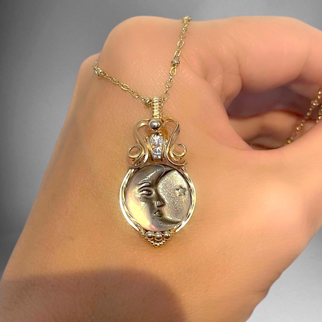 Unique Moon Amulet Pendant Wrapped in 14K Gold Filled Wire. Handmade ...