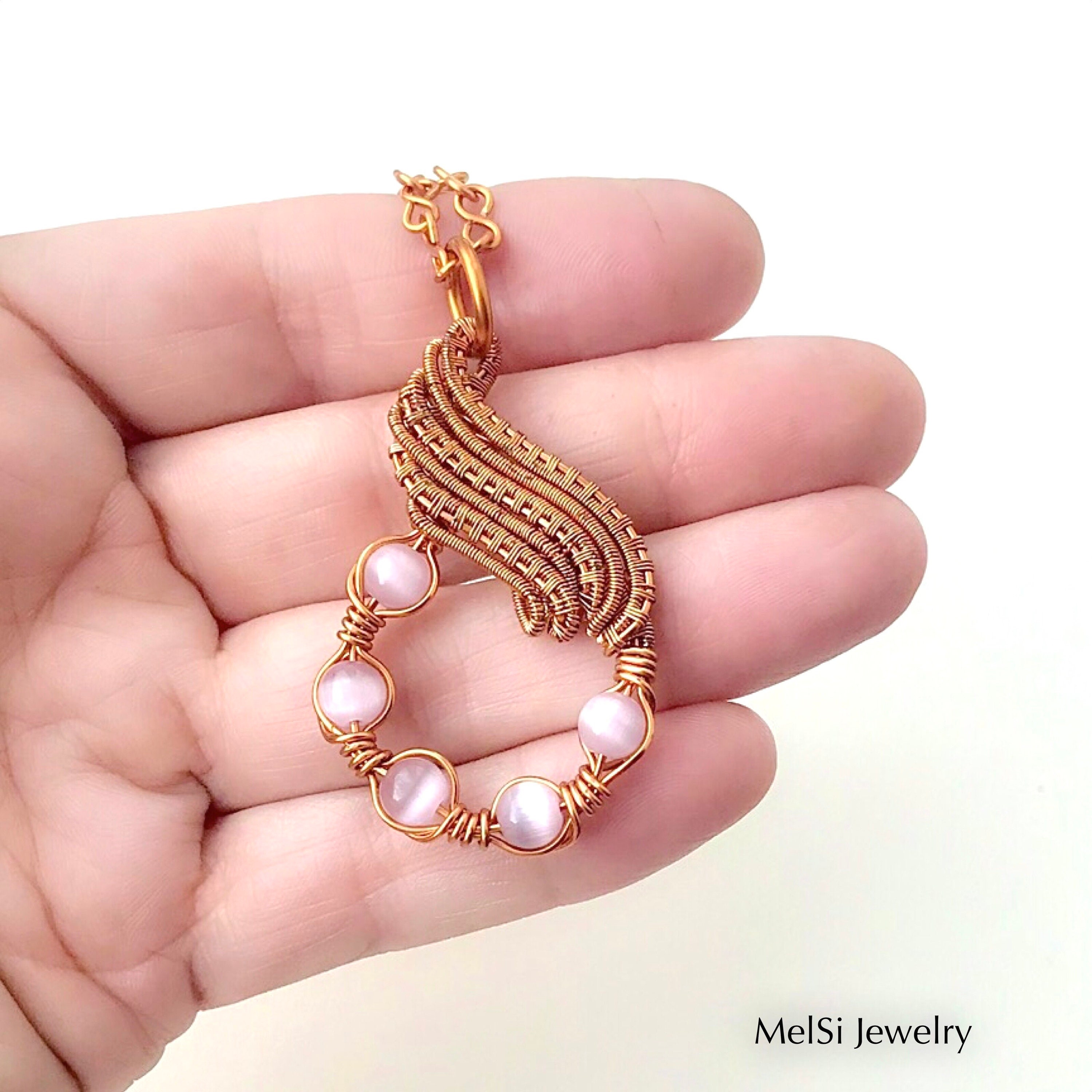 Cat's Eye Necklace Wrapped and Woven in Copper Wire. - Etsy