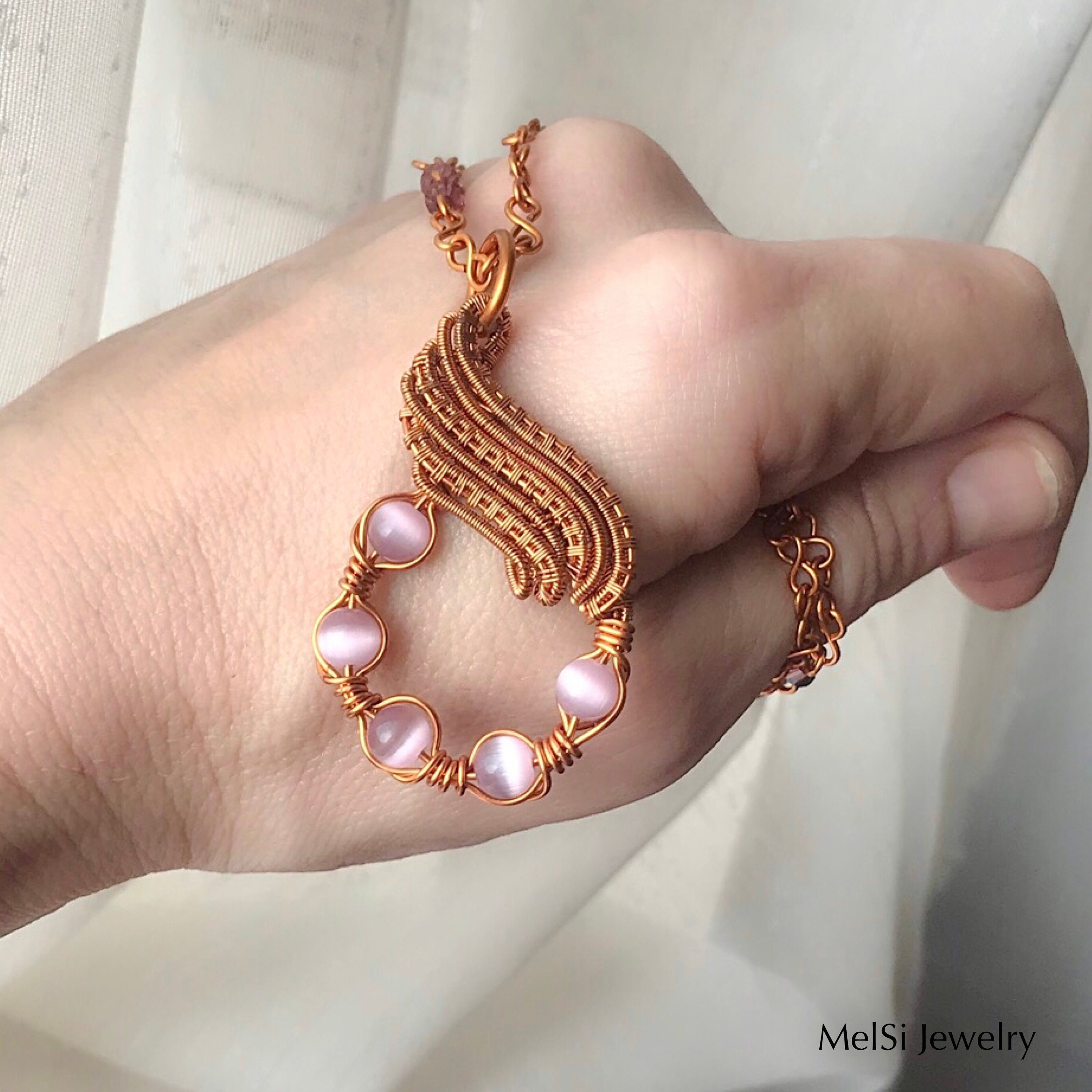 Cat's Eye Necklace Wrapped and Woven in Copper Wire. - Etsy