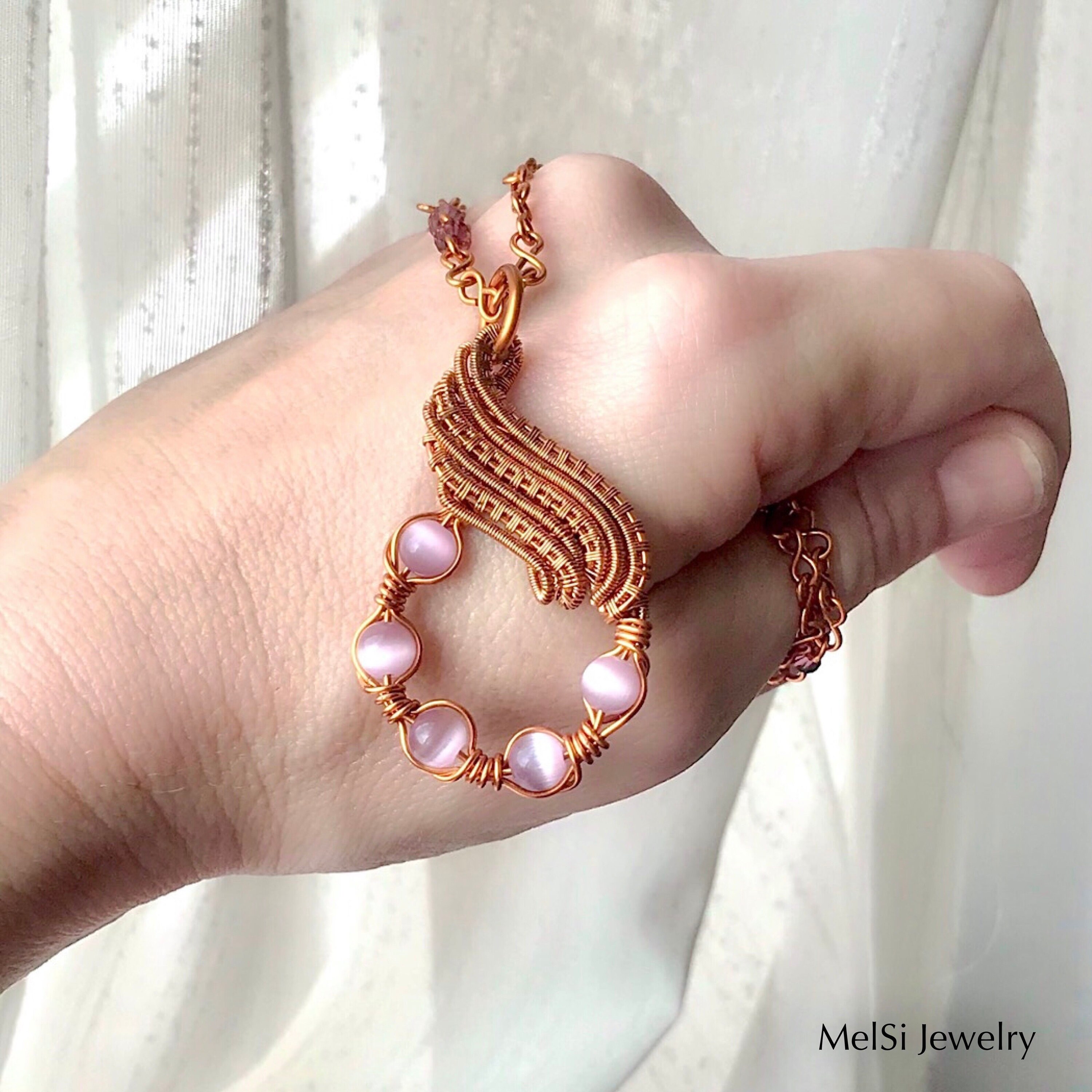 Cat's Eye Necklace Wrapped and Woven in Copper Wire. - Etsy