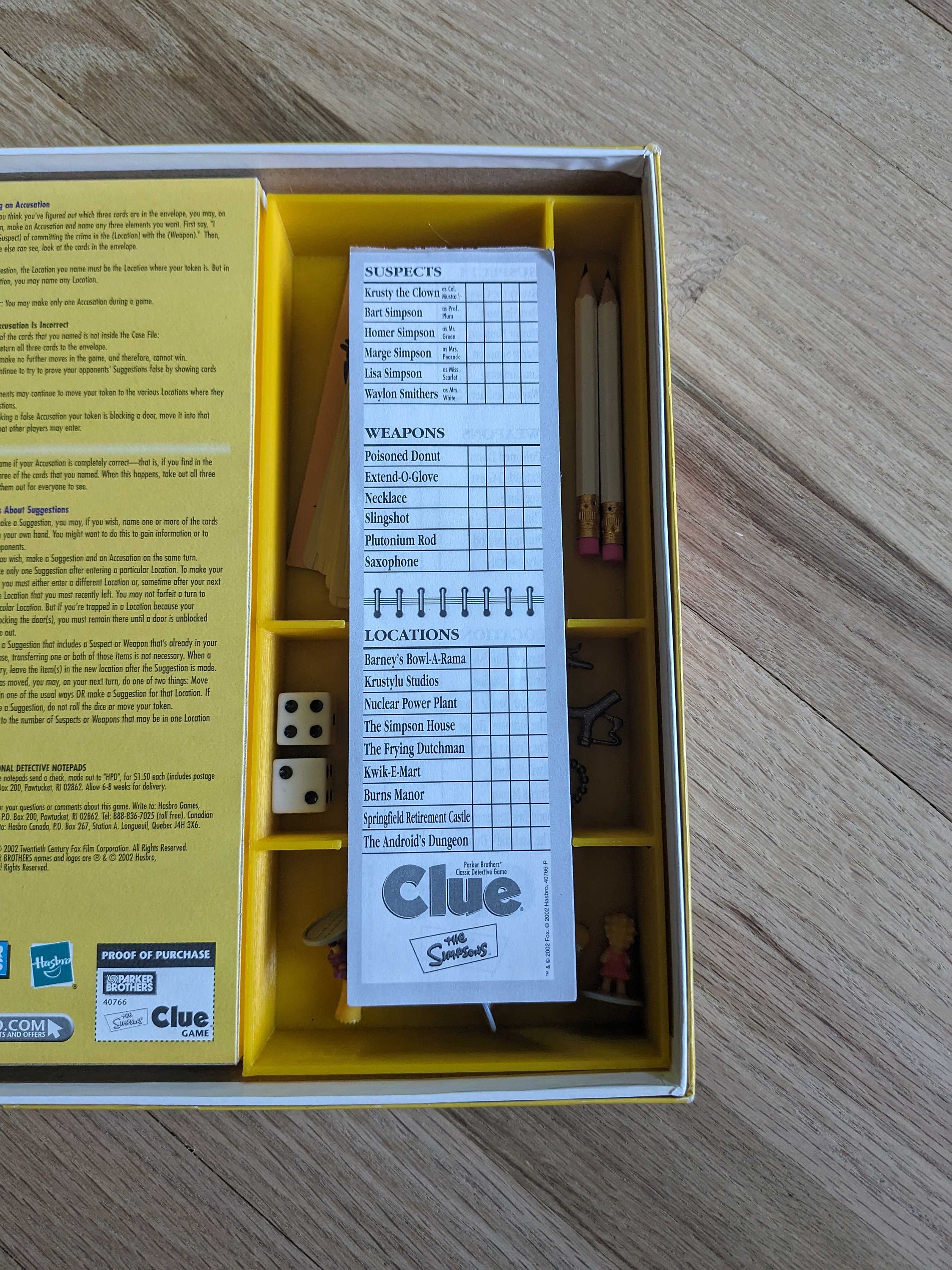 Simpsons Clue Board Game Improved, Custom, Game Piece Organizer - Etsy