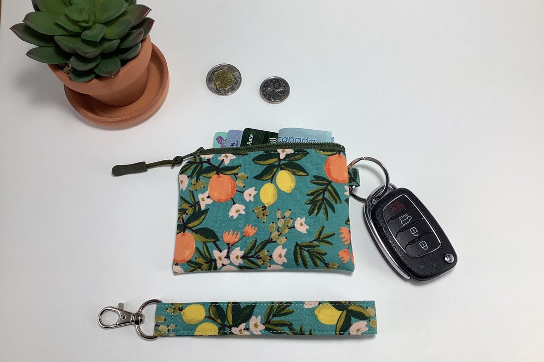 Citrus Floral Key Chain Pouch Wallet, Coin Purse, Business Card Holder ...