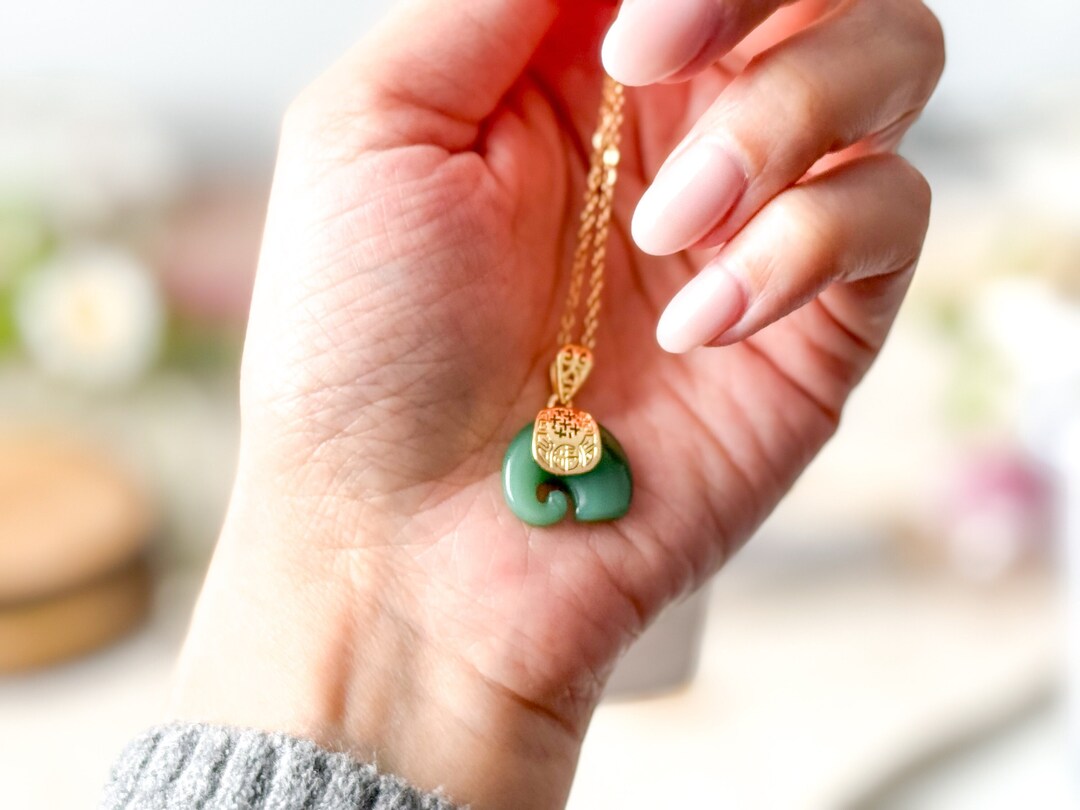 Elephant Jade Necklace - Green Jade Pendant, Prosperity Symbol ...