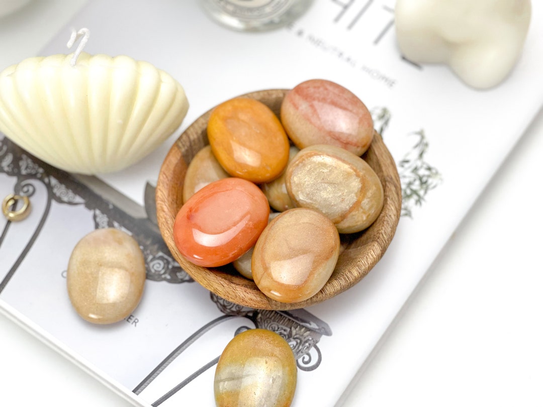 Peach Moonstone Palm Stones, Soothing Calming Energy, Meditation Pocket ...