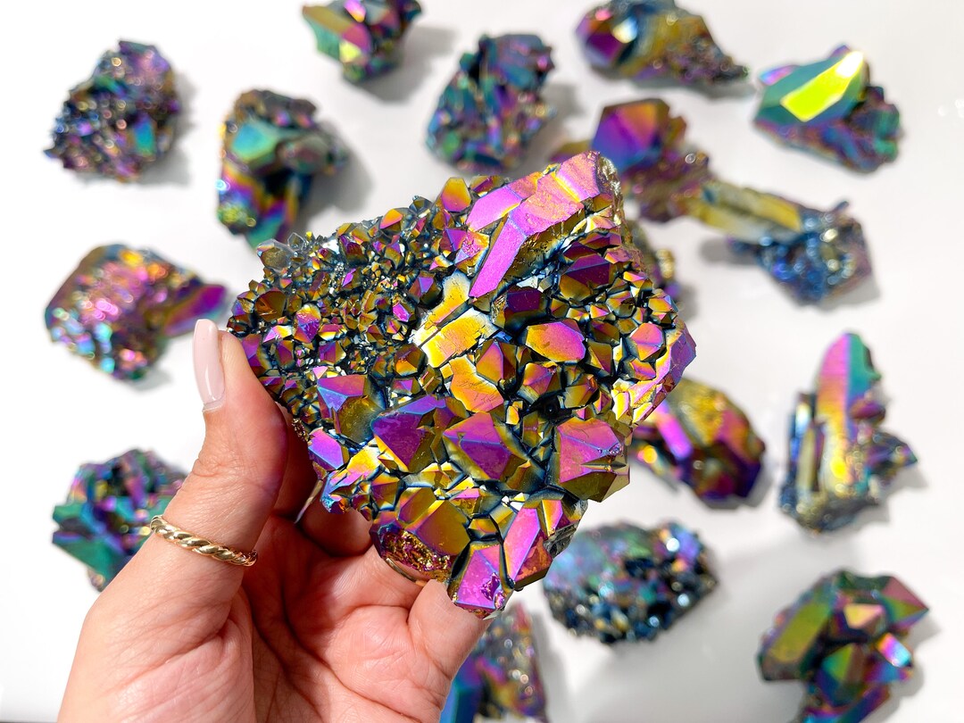 Rainbow Aura Quartz Crystal Cluster: Medium (250-350g) - Etsy