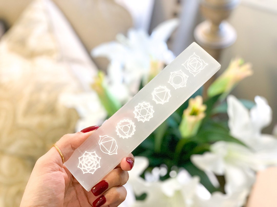 Selenite Plate With 7 Chakra Symbols: Energy Cleansing, Spiritual ...